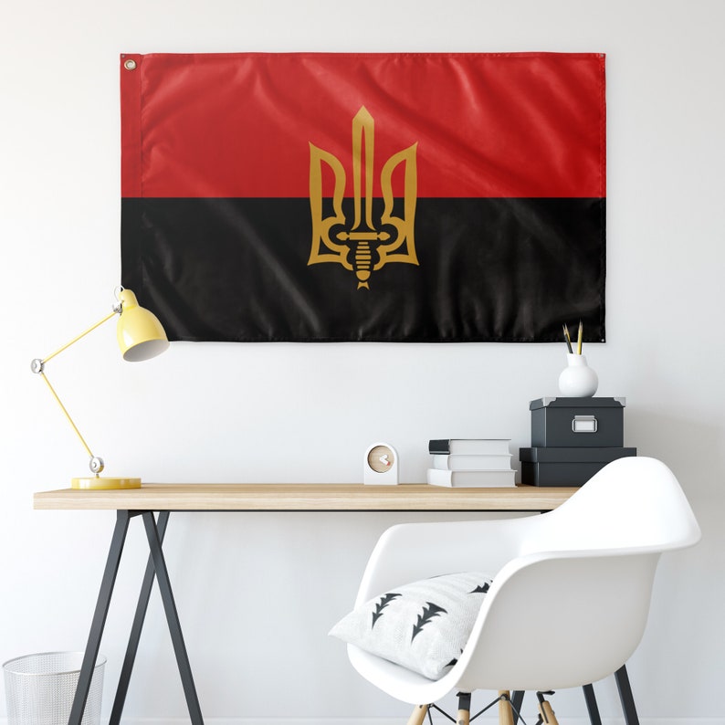 Stylized Tryzub and Red-black Flag - Wall Flag 36"x60", Ukrainian ...