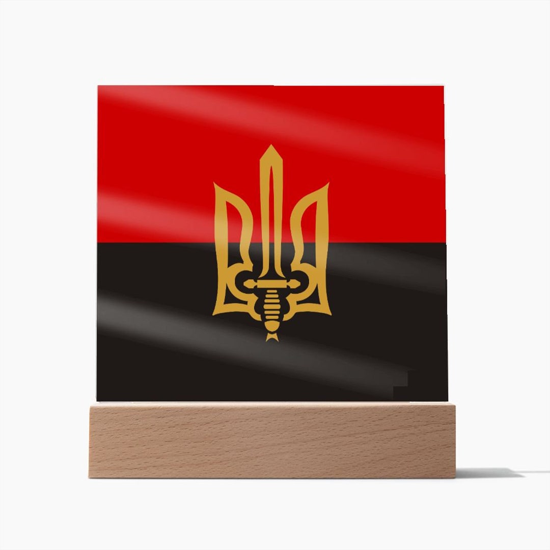 Stylized Tryzub and Red-black Flag Square Acrylic Plaque, Ukrainian ...