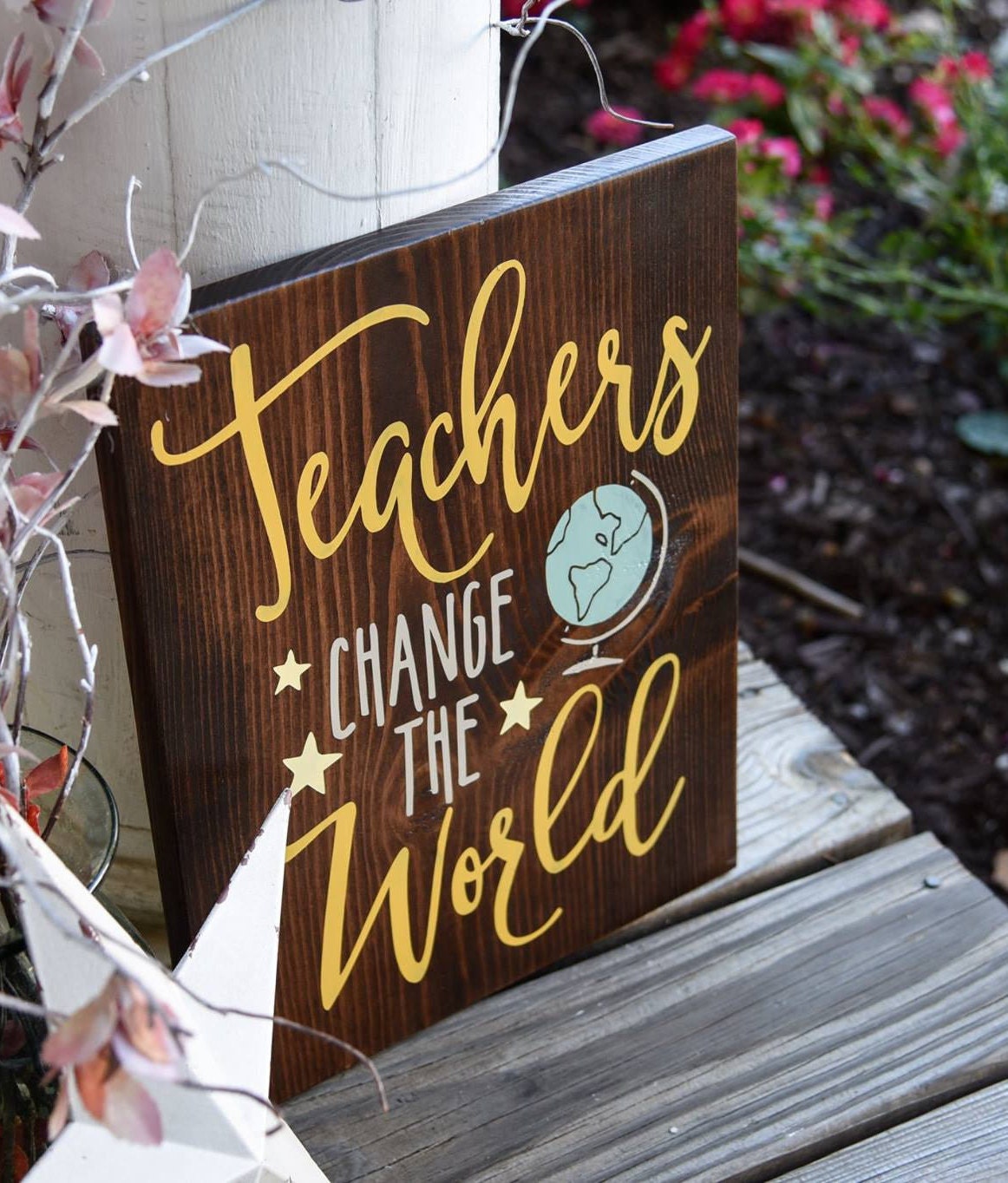 Teachers change the world wood sign I Teacher sign I | Etsy