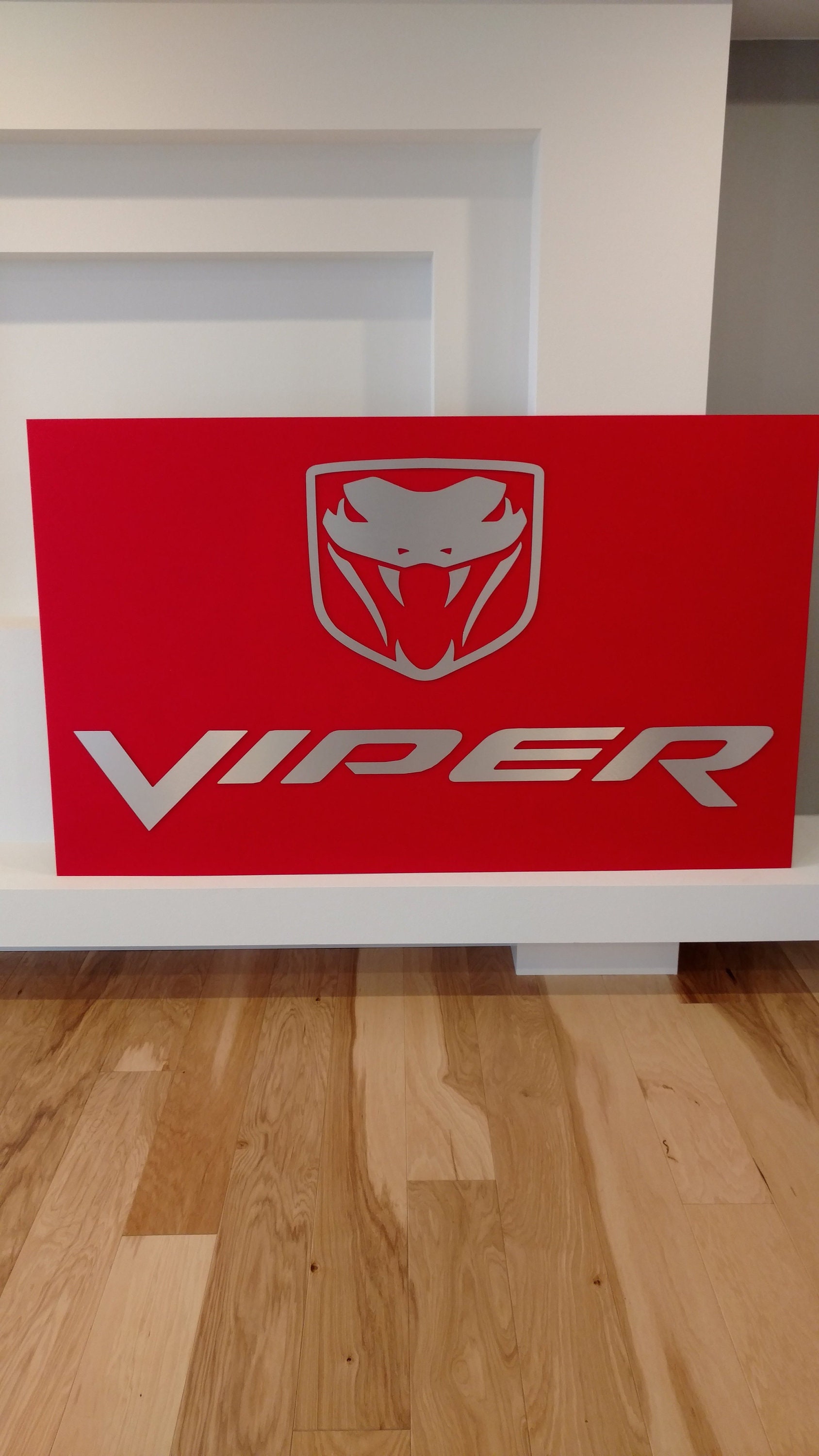 Viper SRT-10 Text and Fangs Logo Combo Garage Sign 6 Feet Long Brushed ...