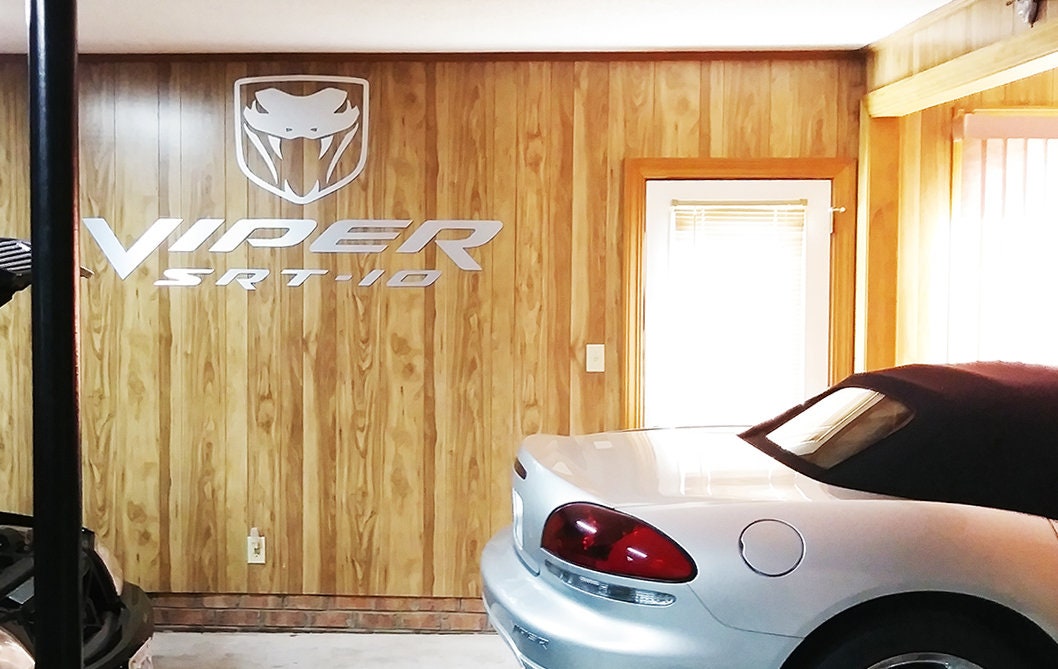 Viper SRT-10 Text and Fangs Logo Combo Garage Sign 6 Feet Long Brushed ...