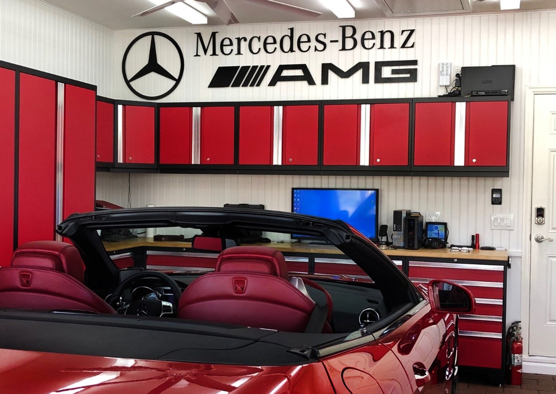 Mercedes Benz Star & Text Combo Garage Sign 6 Feet Long Brushed Silver ...