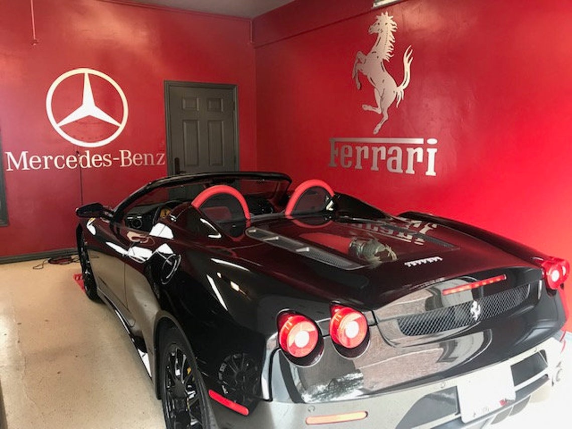 Mercedes Benz Star & Text Combo Garage Sign 6 Feet Long Brushed Silver ...