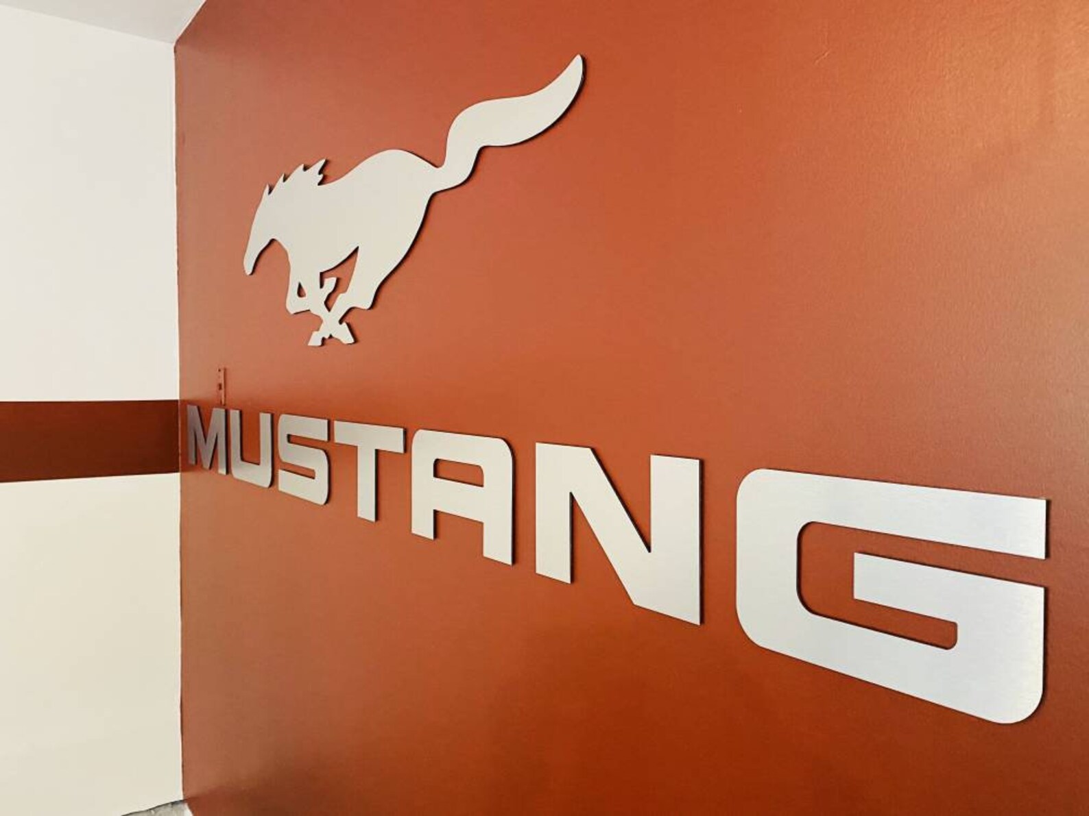 Mustang Pony and Letters Combo Garage Sign 9 Feet Long Brushed Silver ...