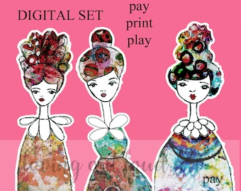 Paper Dolls Collage Sheet Art Dolls Set 10 Mixed Media Paper Dolls Art ...