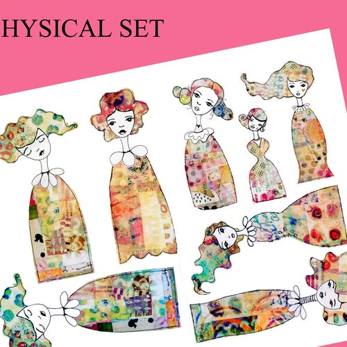 Collage Paper Doll Sticker Set 2 Mixed Media Paper Dolls - Etsy