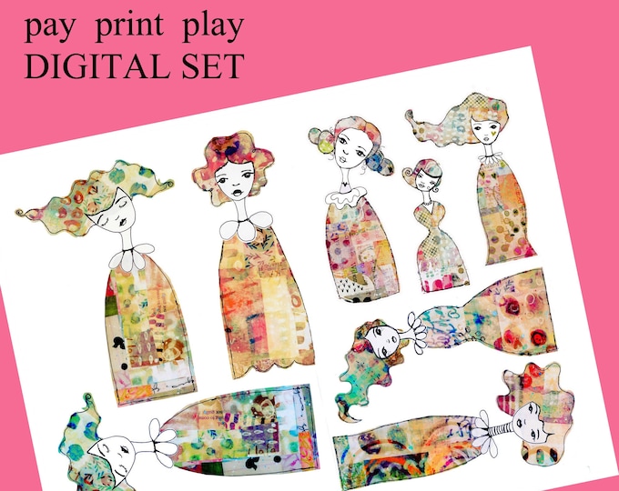 Collage Paper Doll Sticker Set 2 Mixed Media Paper Dolls Stickers ...