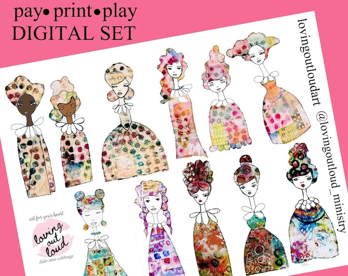 Collage Paper Doll Sticker Set 2 Mixed Media Paper Dolls Stickers ...