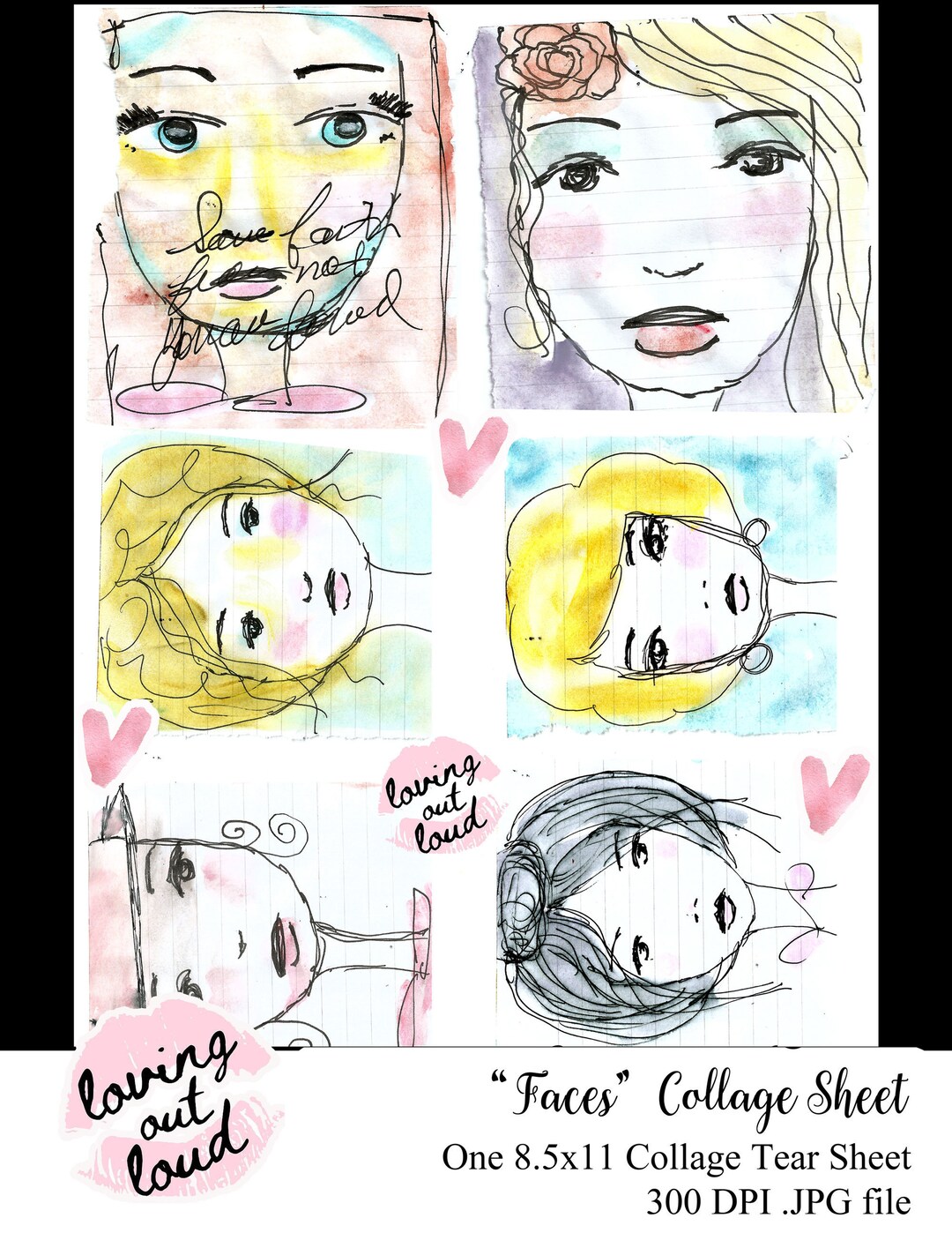 Faces Collage Sheet: Mixed Media Art Journaling (digital Download) - Etsy