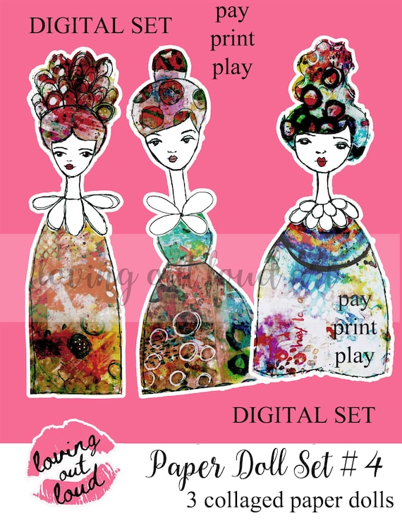 Paper Dolls Collage Sheet Art Dolls Set 4 Mixed Media Paper - Etsy