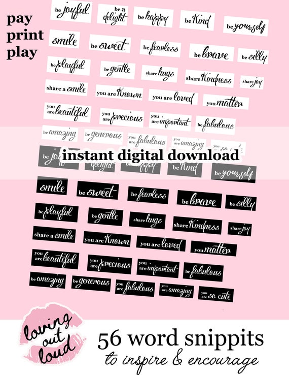 Digital Printable Print & Cut Word Art 56 Inspirational and - Etsy