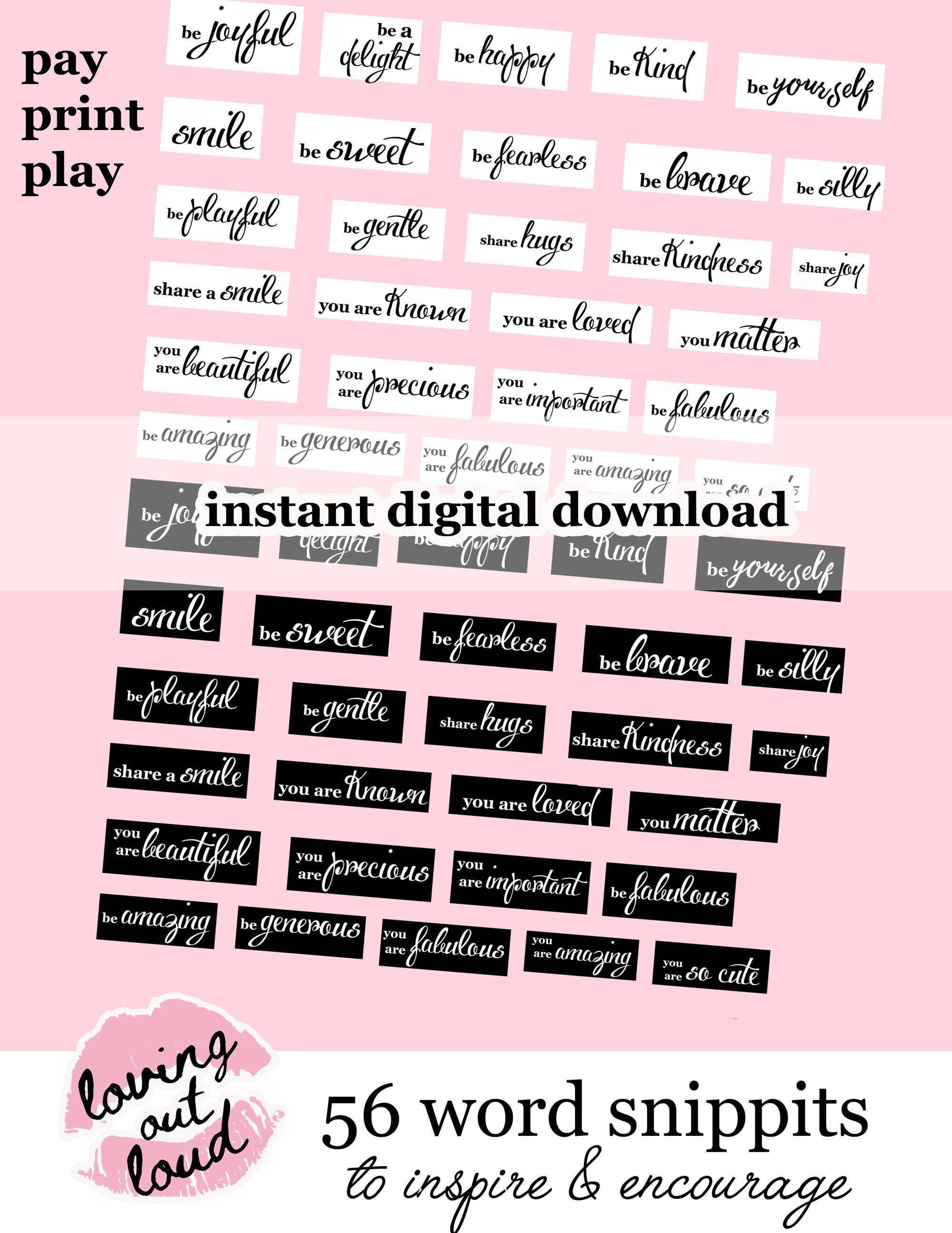 Digital Printable Print & Cut Word Art 56 Inspirational and Encouraging ...