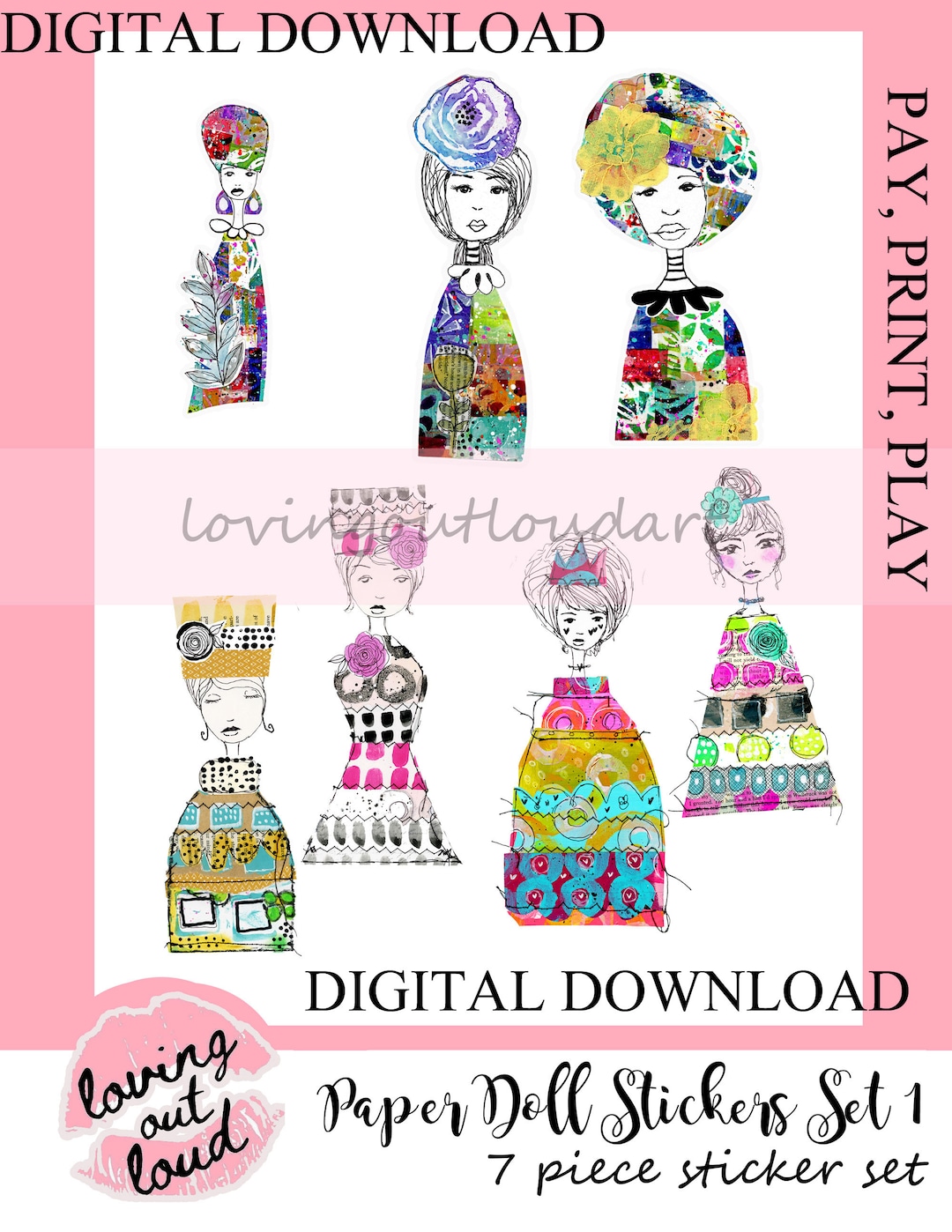 Collage Paper Doll Sticker Set 1 Mixed Media Paper Dolls Stickers ...