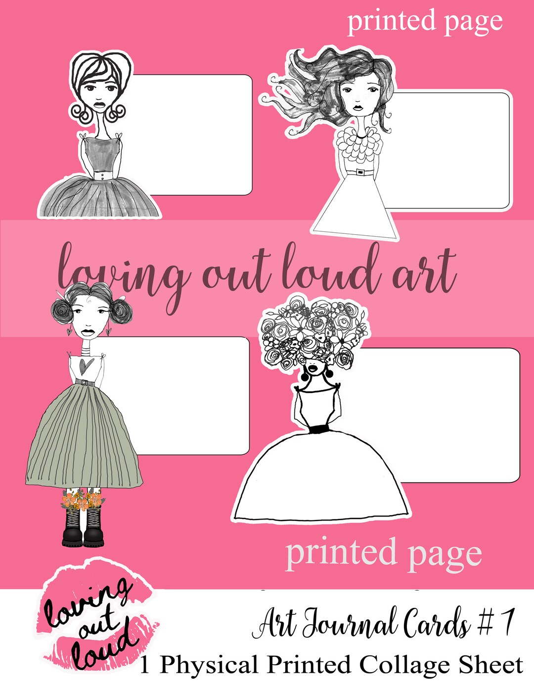 Art Journaling Cards Hand Drawn Ladies Collage Fodder Pretty Girls ...