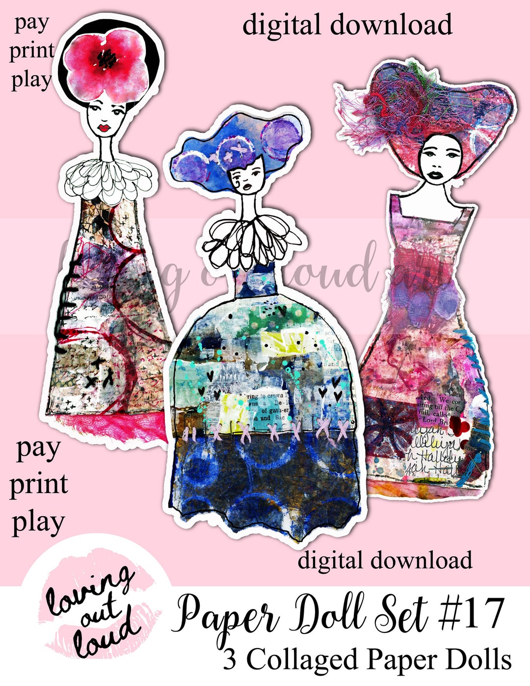 Collage Paper Dolls Art Dolls Set #17 Mixed Media Paper Dolls Art ...