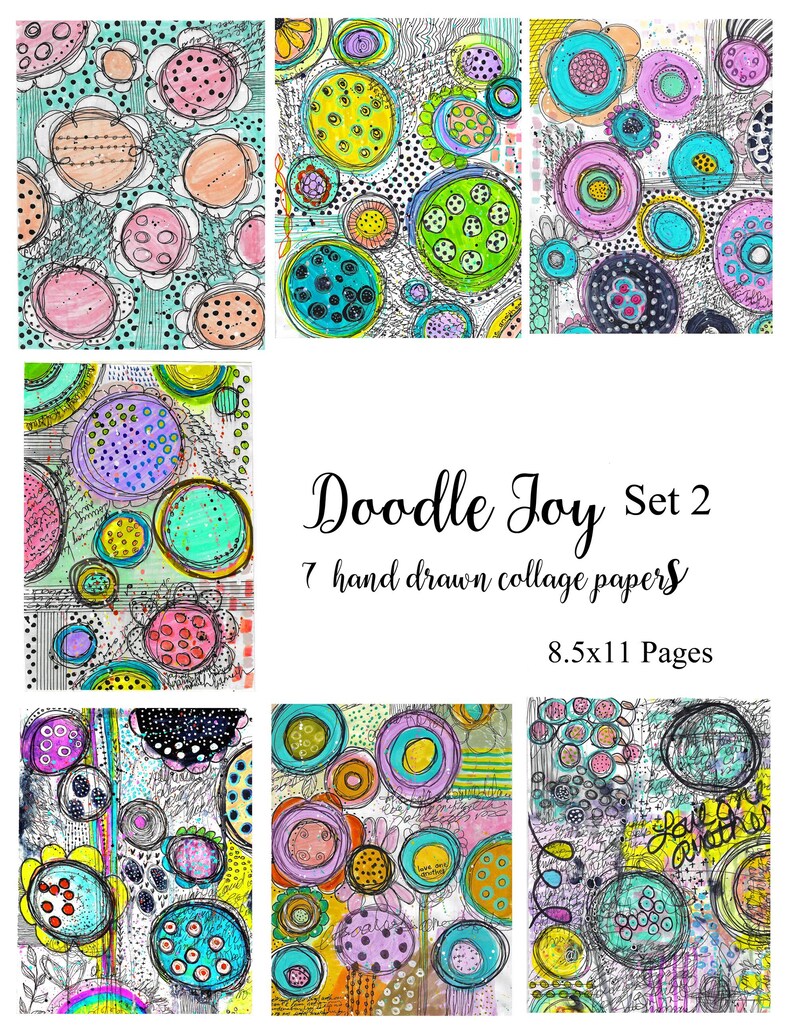 Collage Papers Hand Doodled Circles Mixed Media Fodder Set 2 ...