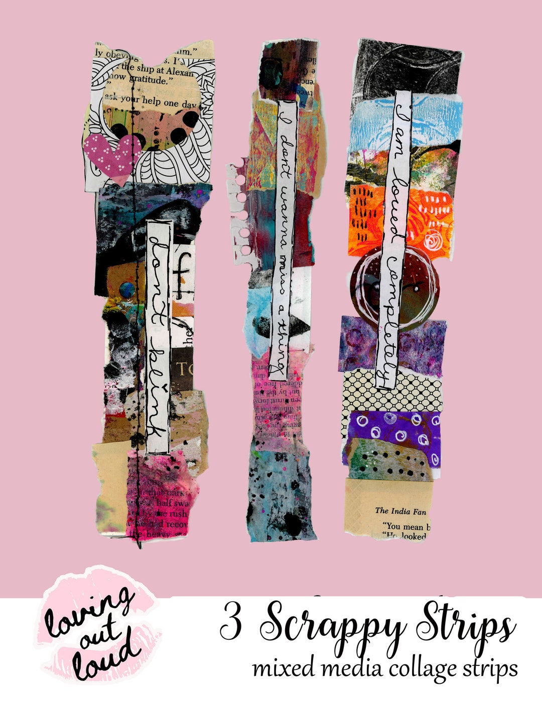 Collage Strips Mixed Media Collage Scrap Strips Art Journal ...