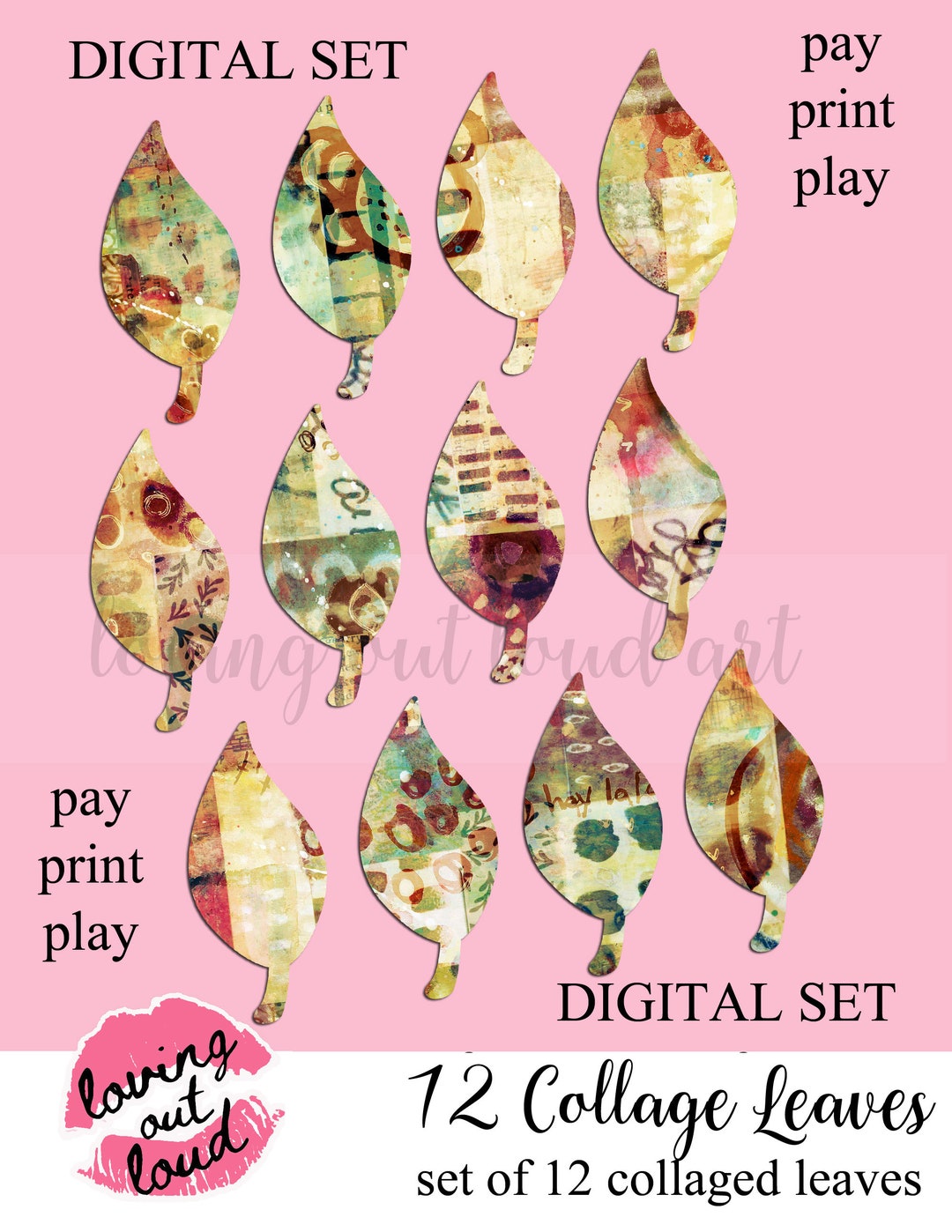 Collaged Paper Leaves Art Journaling Collage Fodder DIGITAL COPY - Etsy