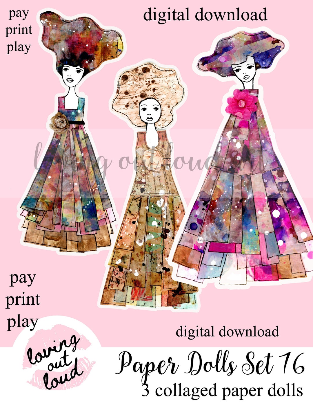 Paper Dolls Collage Sheet Art Dolls Set #16 Mixed Media Paper Dolls Art ...