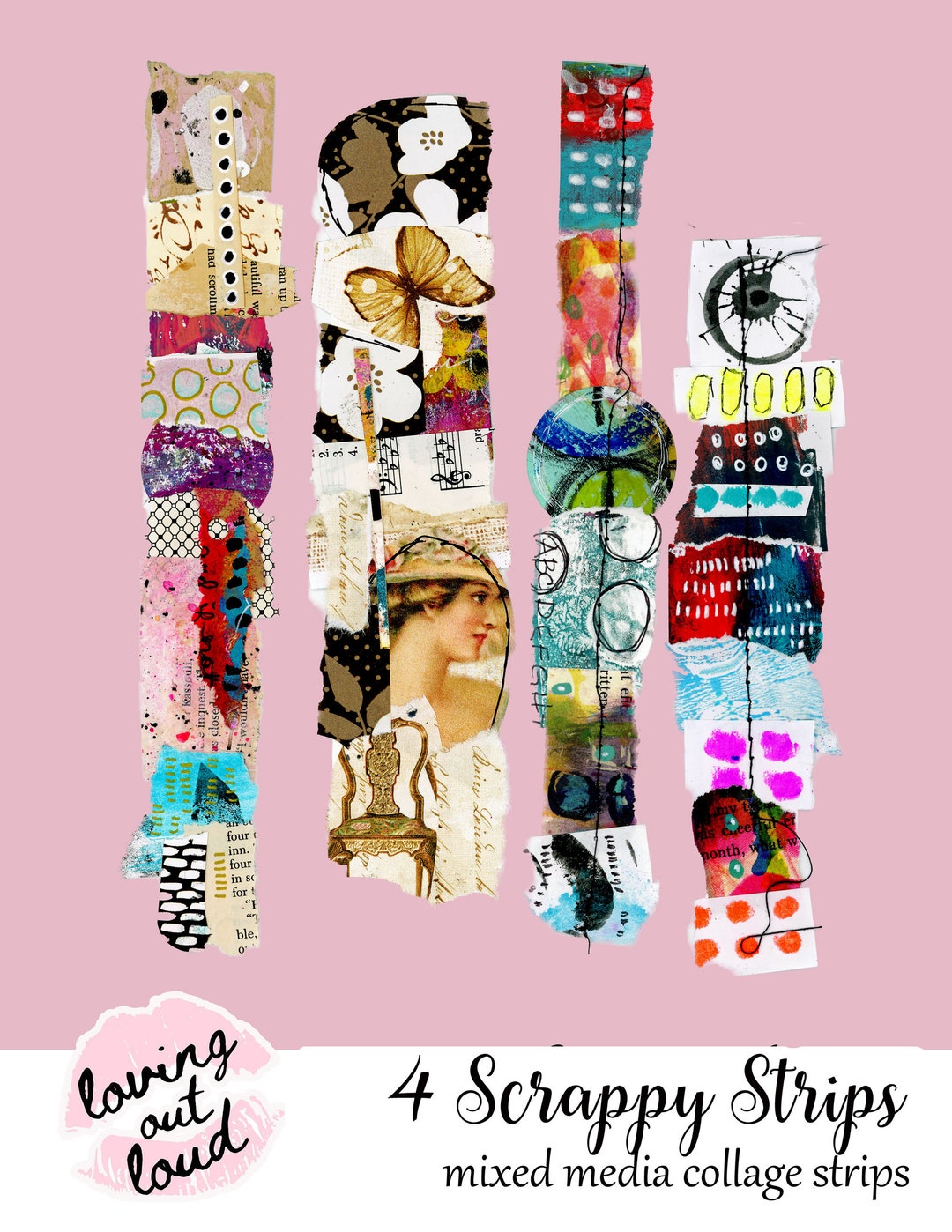 Collage Strips Mixed Media Collage Scrap Strips Art Journal ...