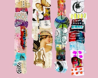 Collage Strips Mixed Media Collage Scrap Strips Art Journal ...