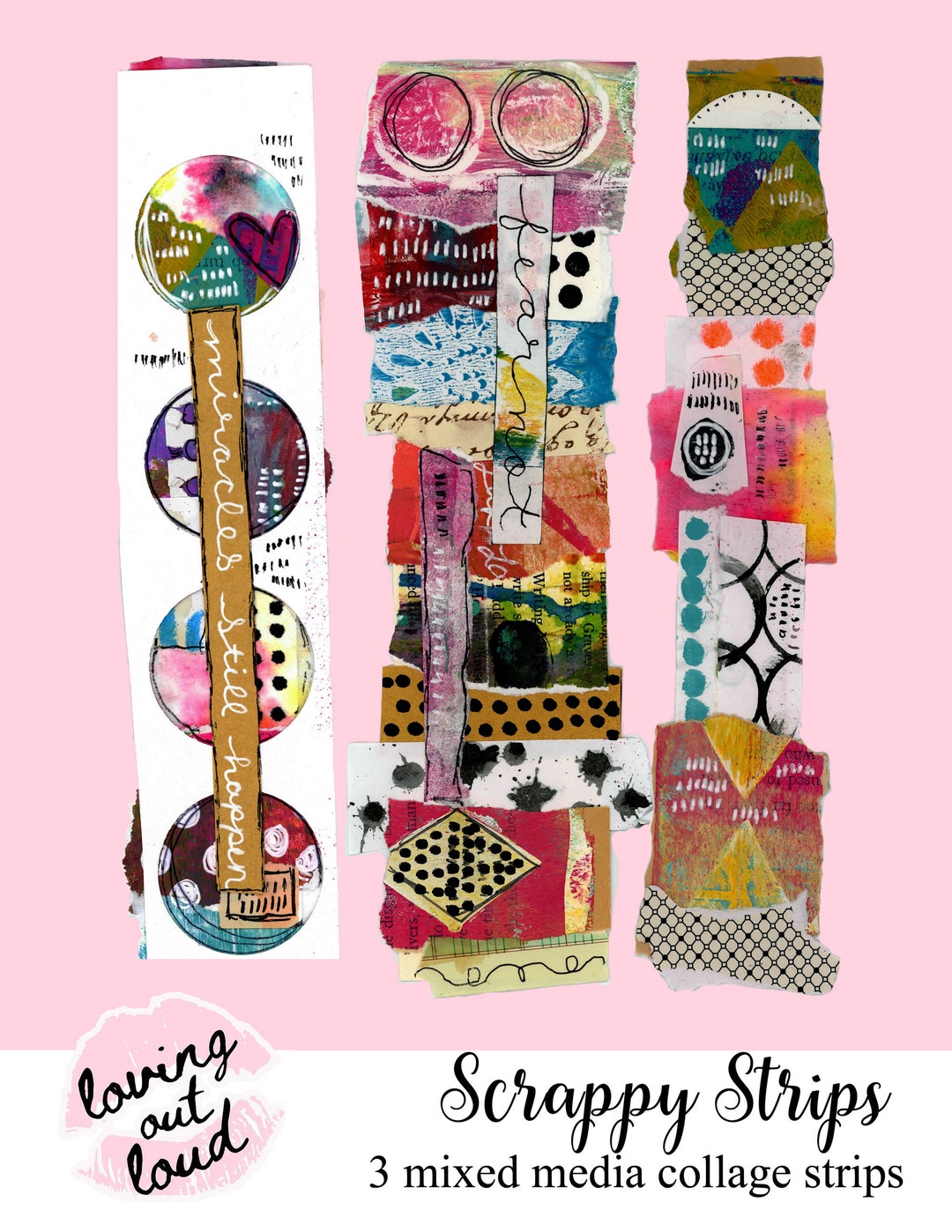 Collage Strips Mixed Media Collage Scrap Strips Art Journal ...