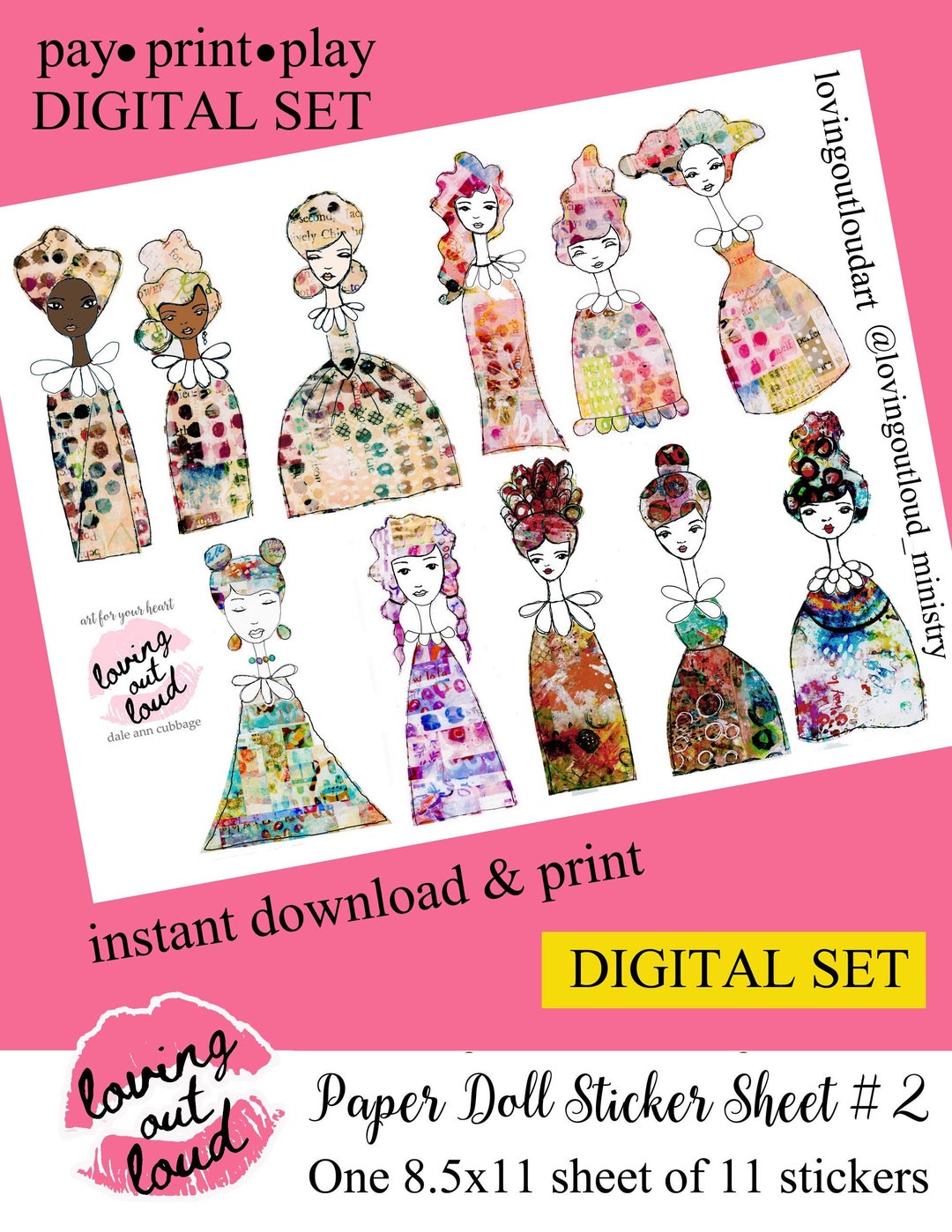 Collage Paper Doll Sticker Set #2 Mixed Media Paper Dolls Stickers ...