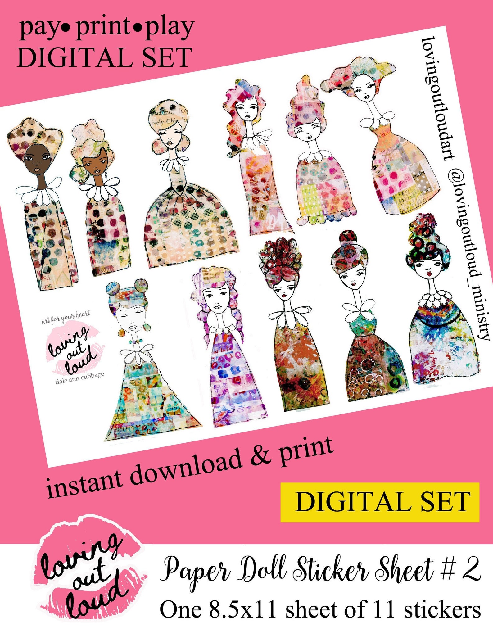 Collage Paper Doll Sticker Set #2 Mixed Media Paper Dolls Stickers ...