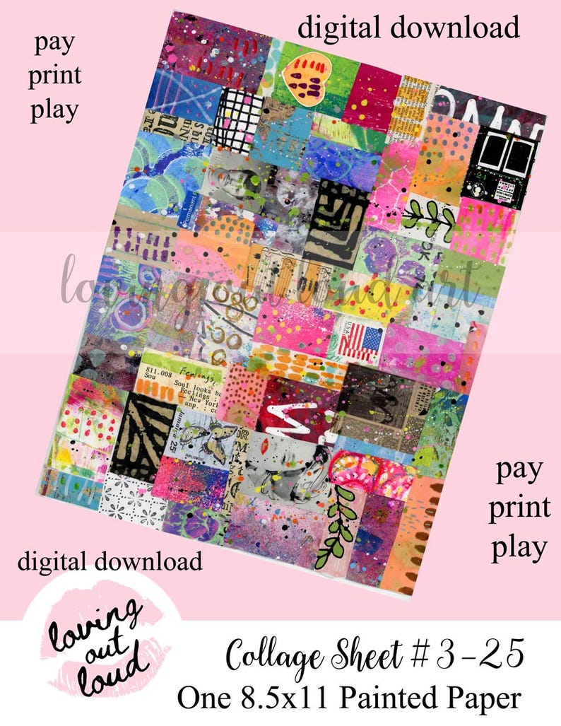 Mixed Media Collage Sheet: Painted Paper Scraps, Art Journaling ...