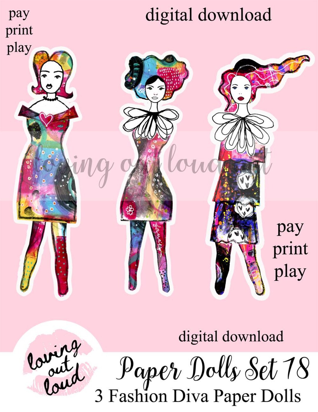 Paper Dolls Collage Sheet Art Dolls Set #18 Mixed Media Paper Dolls Art ...