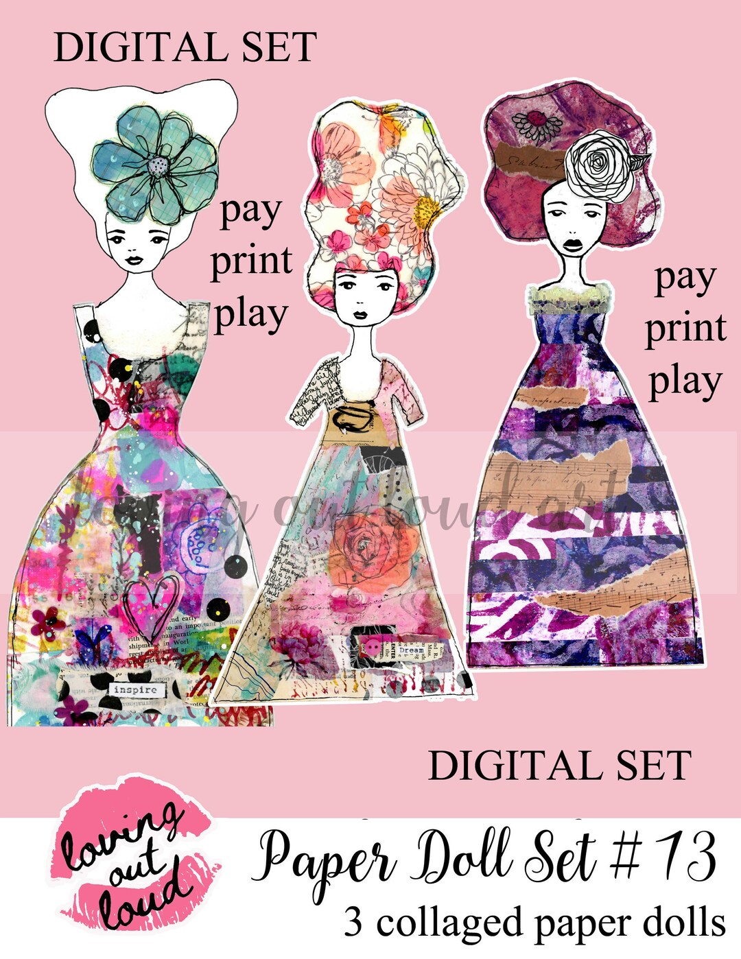 Paper Dolls Collage Sheet Art Dolls Set #13 Mixed Media Paper Dolls Art ...