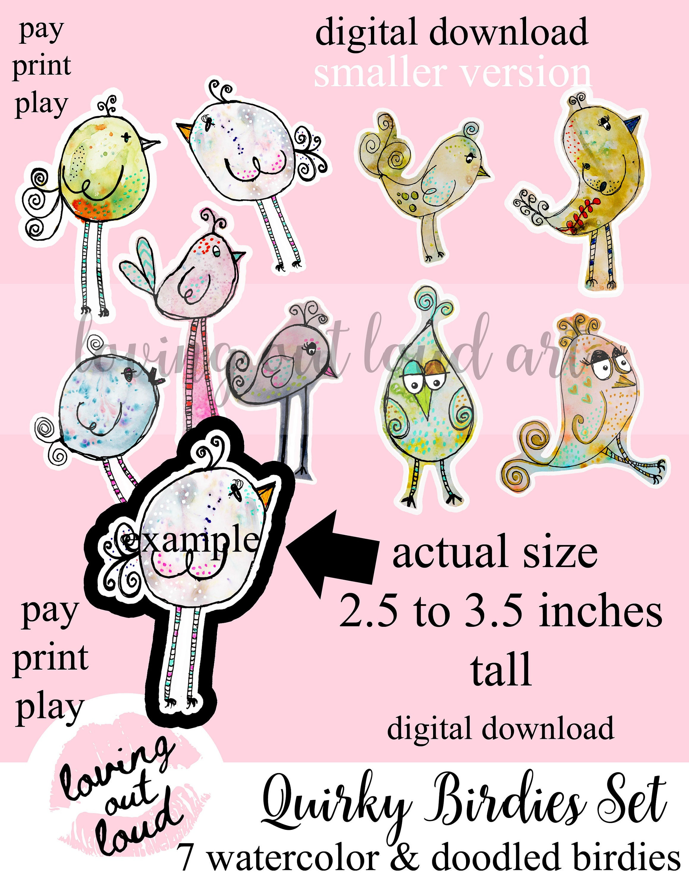 Quirky Birds Watercolor Sticker Set Embellishments Collage Fodder Clip ...