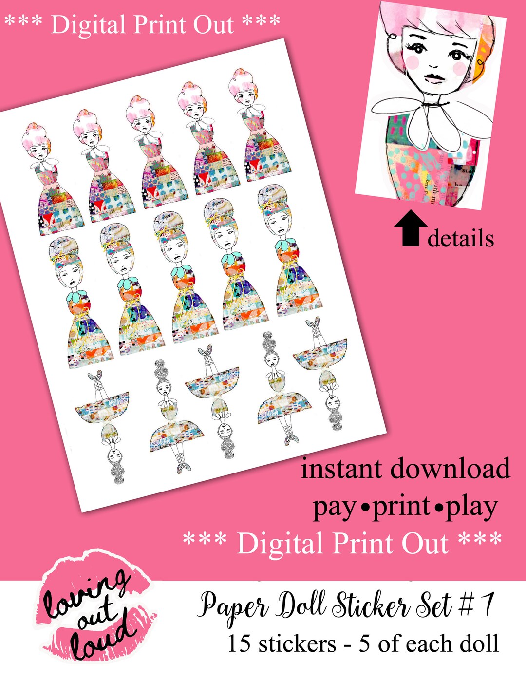 Paper Doll Sticker Set 1 Collage Mixed Media Paper Dolls Stickers ...