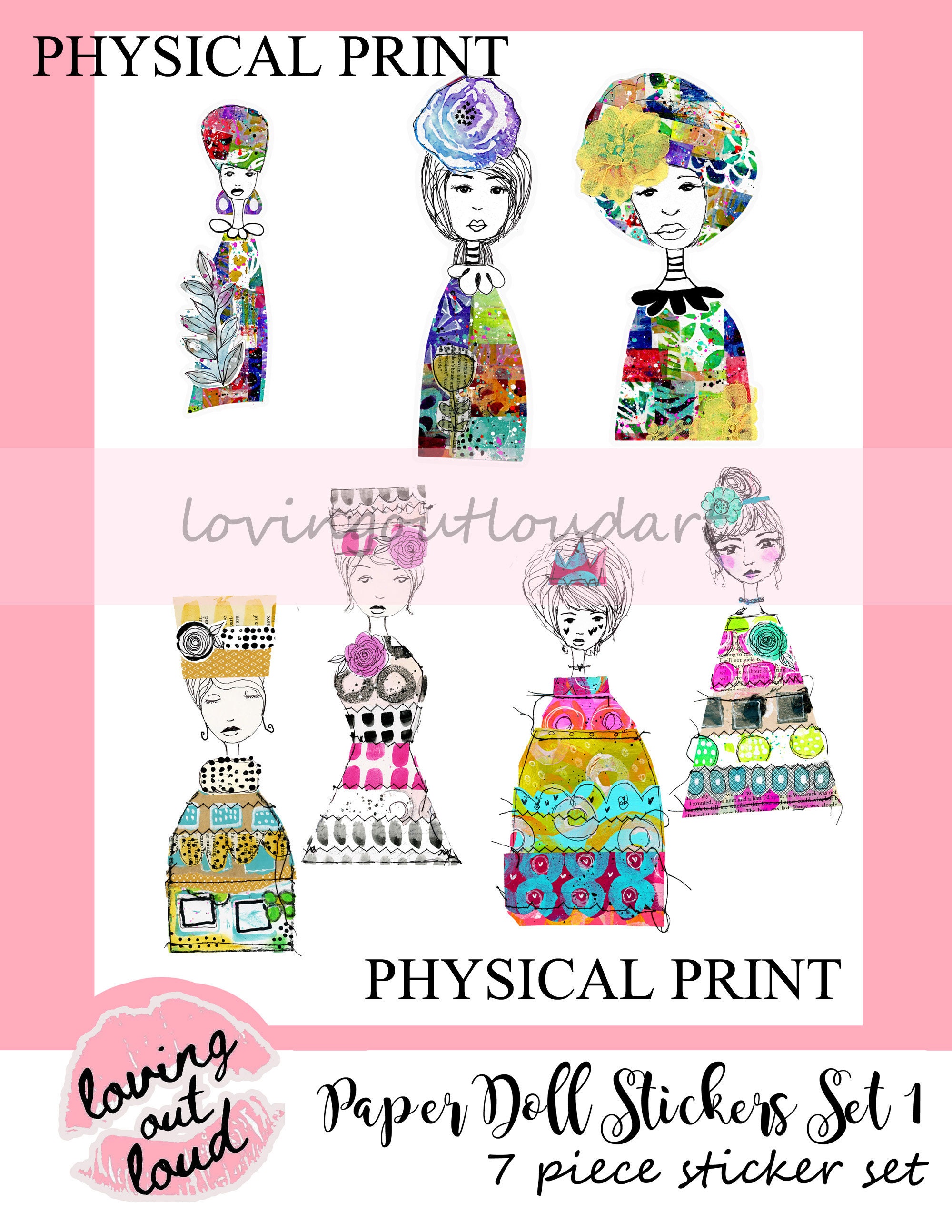 Collage Paper Doll Sticker Set 1 Mixed Media Paper Dolls - Etsy