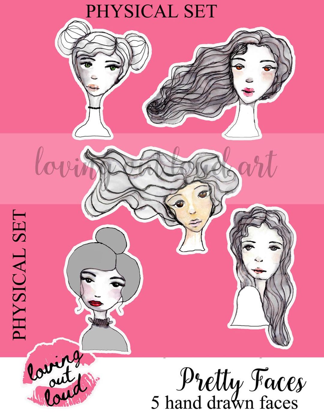 Hand Drawn Girl Faces Collage: Art Journaling Embellishments (printed ...