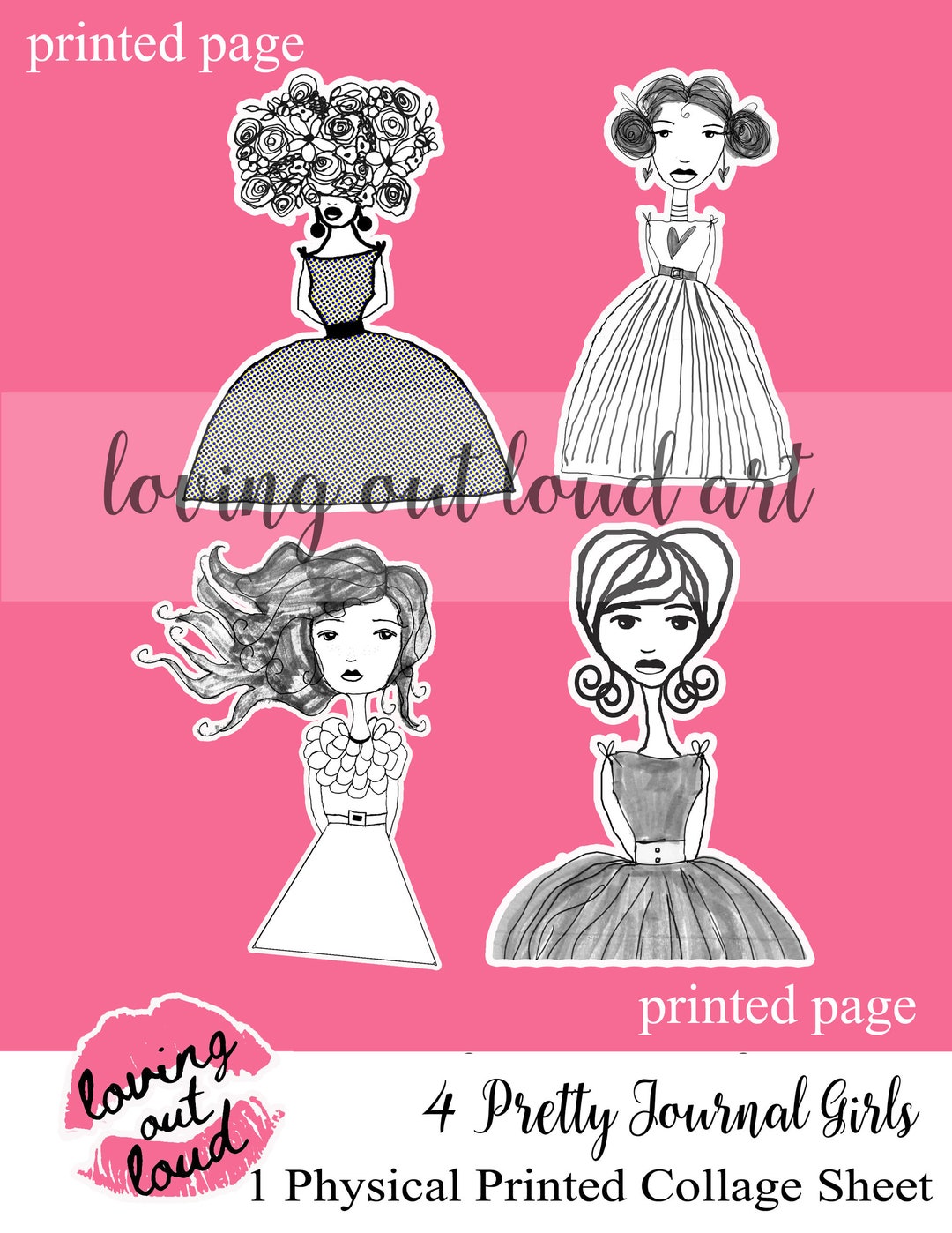 Hand Drawn Girl Faces Collage: Art Journaling Ephemera (physical Print ...