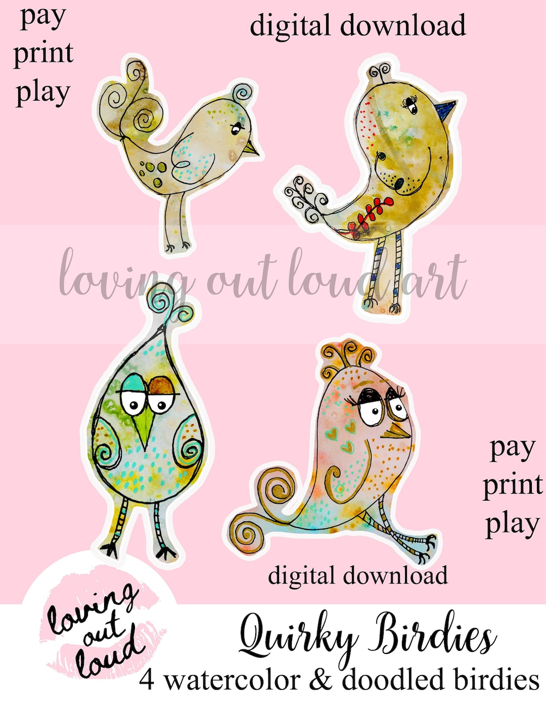 Quirky Birds Set 2 Wate Color Doodled Bird Images Art Journaling ...