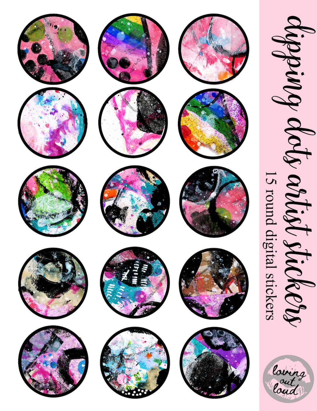 Art Journaling Stickers: Mixed Media Abstract Art, 2 Inch Round ...