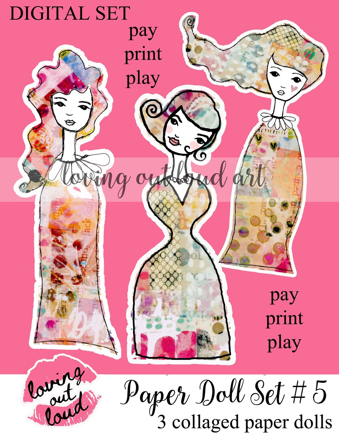 Paper Dolls Collage Sheet Art Dolls Set #5 Mixed Media Paper Dolls Art ...
