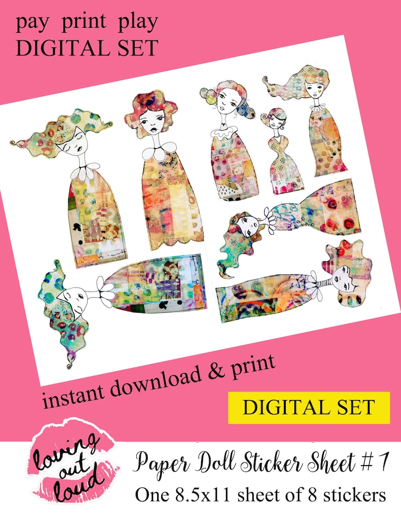 Collage Paper Doll Sticker Set 2 Mixed Media Paper Dolls Stickers ...