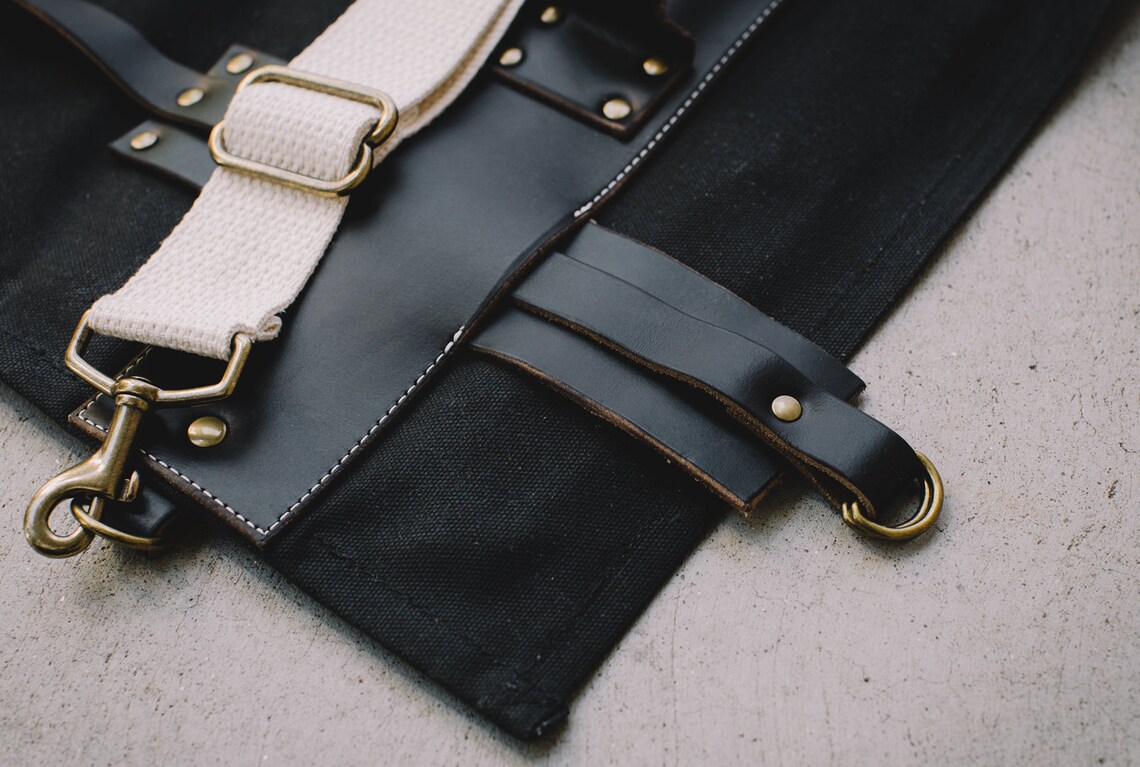 Waxed Canvas and Leather Chef Knife Roll- Black on Black - Etsy