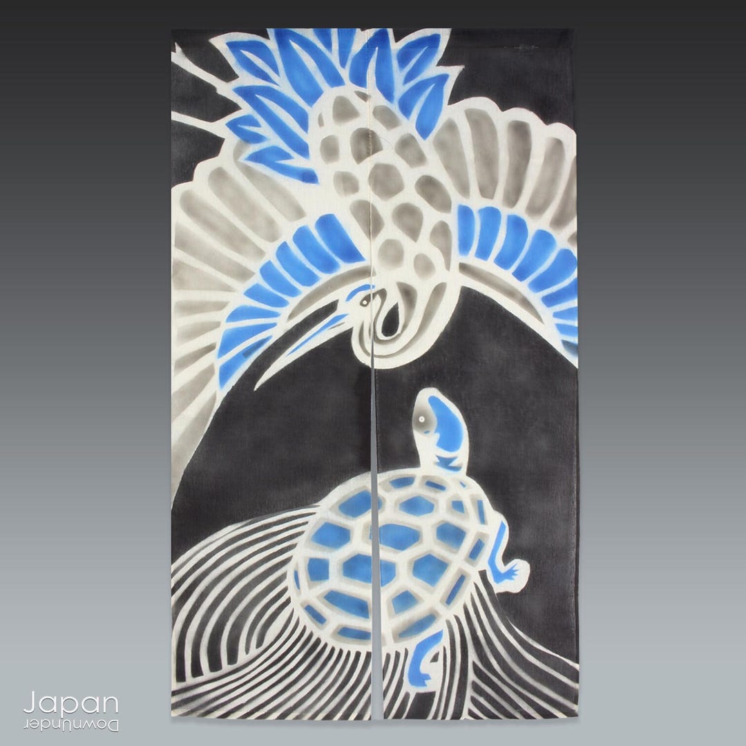 Crane Turtle Noren, Linen Noren, Hand Printed Noren, Noren Curtain - Etsy
