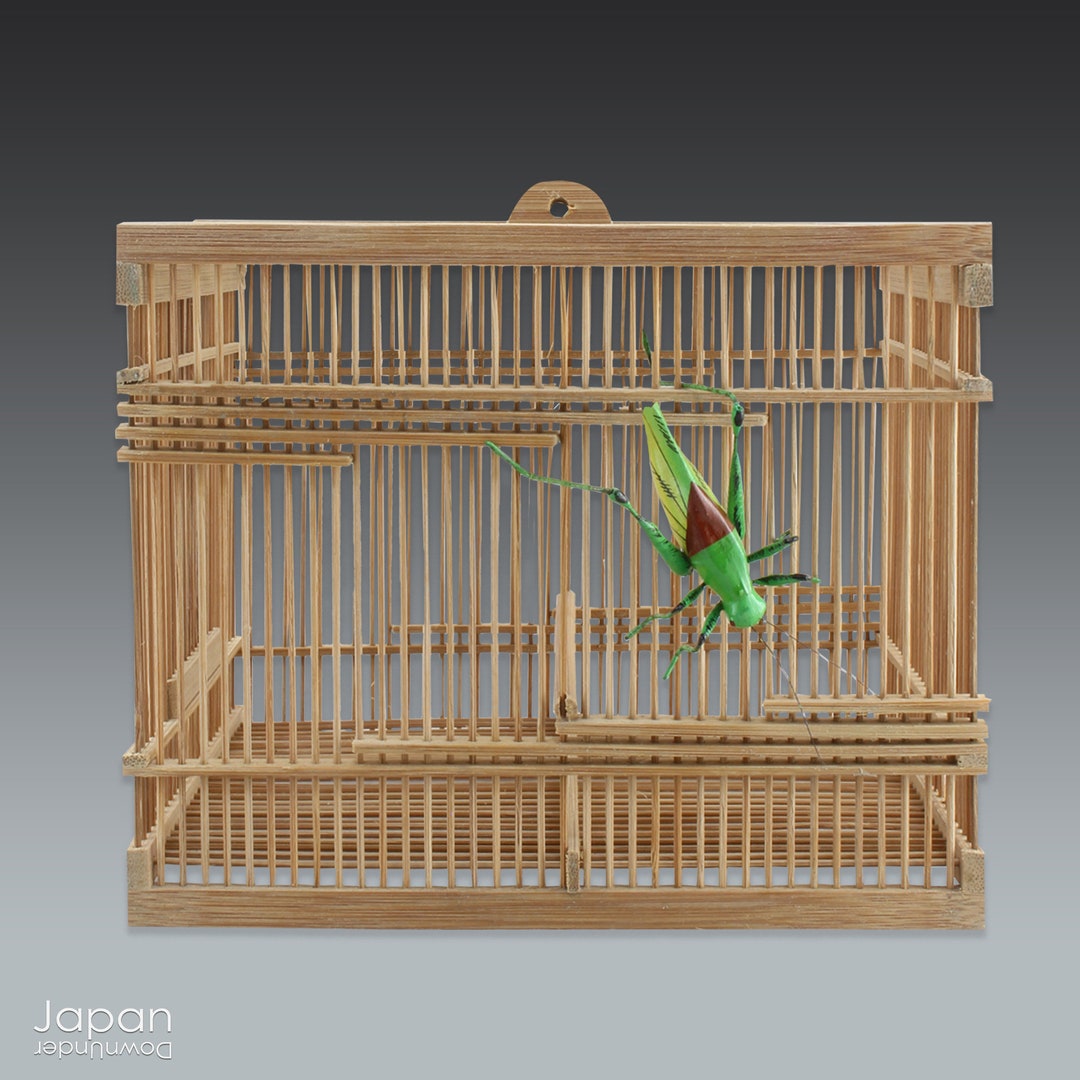 Handmade Large Bamboo Insect Cage With Clay Grasshopper, Bamboo Cricket ...