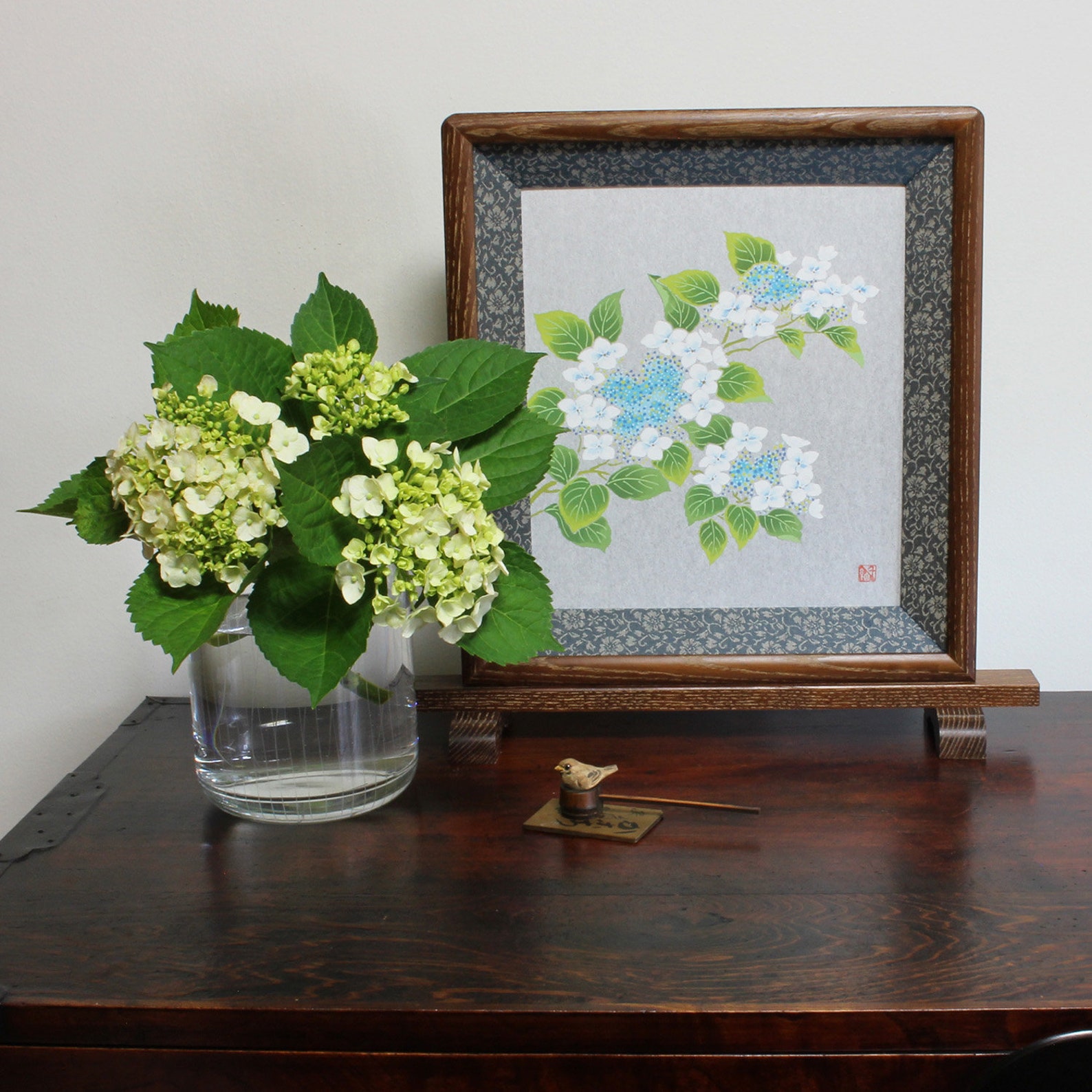 Shikishi Board Blue Hydrangeas Japanese Art Print Silk - Etsy