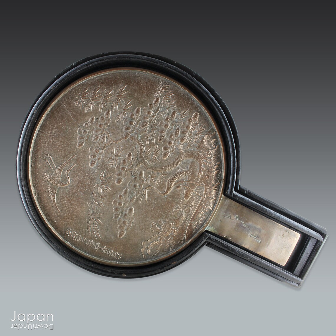 Antique Japanese Bronze Hand Mirror: Pine, Crane, Turtle Design - Etsy