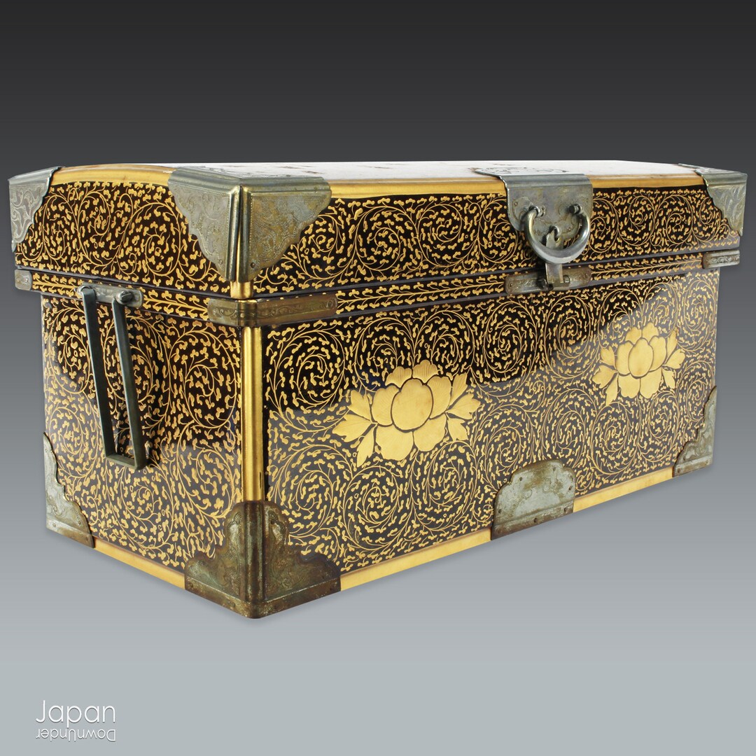 Large Hina Doll Futon Chest, Japanese Antique Black and Gold Lacquer ...