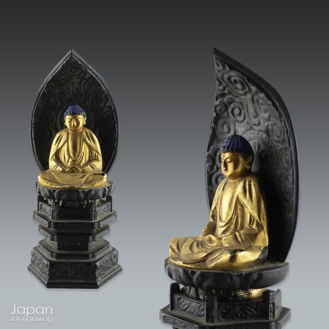 Vintage Japanese Buddhist Amida Nyorai Statue, Gold Gilt and Black ...