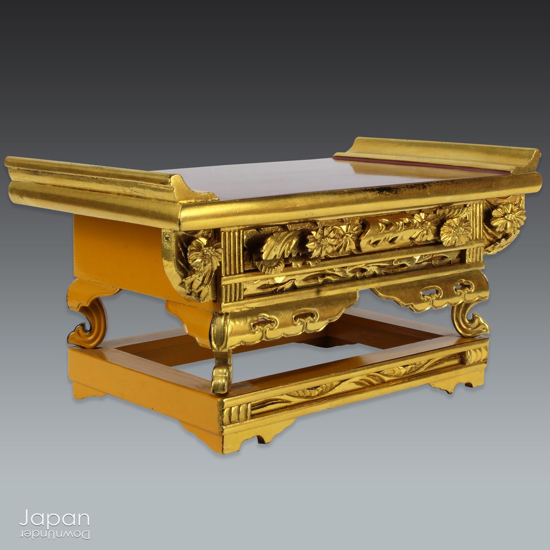 Buddhist Temple Sutra Table, Red Lacquer Sutra Table With Gold Leaf ...