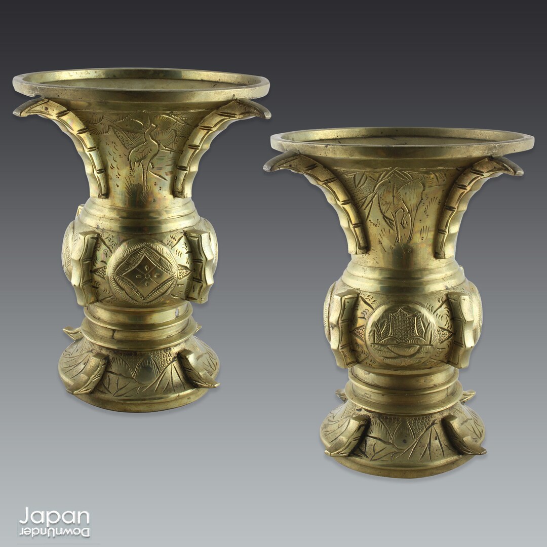 Pair of Vintage Japanese Brass Buddhist Altar Vases - Etsy
