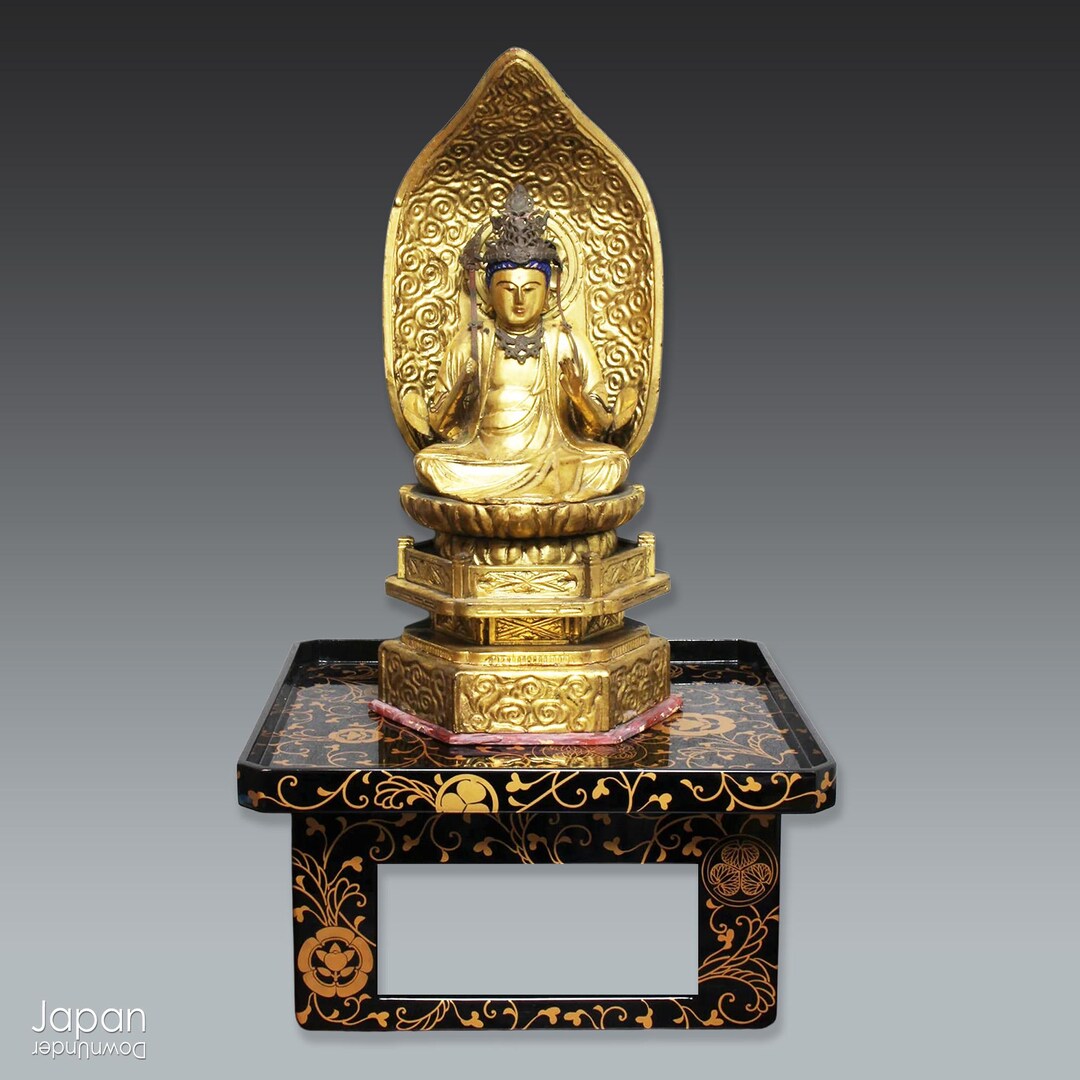 Antique Wajima Lacquer Display Stand: Gold Maki-e Tray With Aoi ...